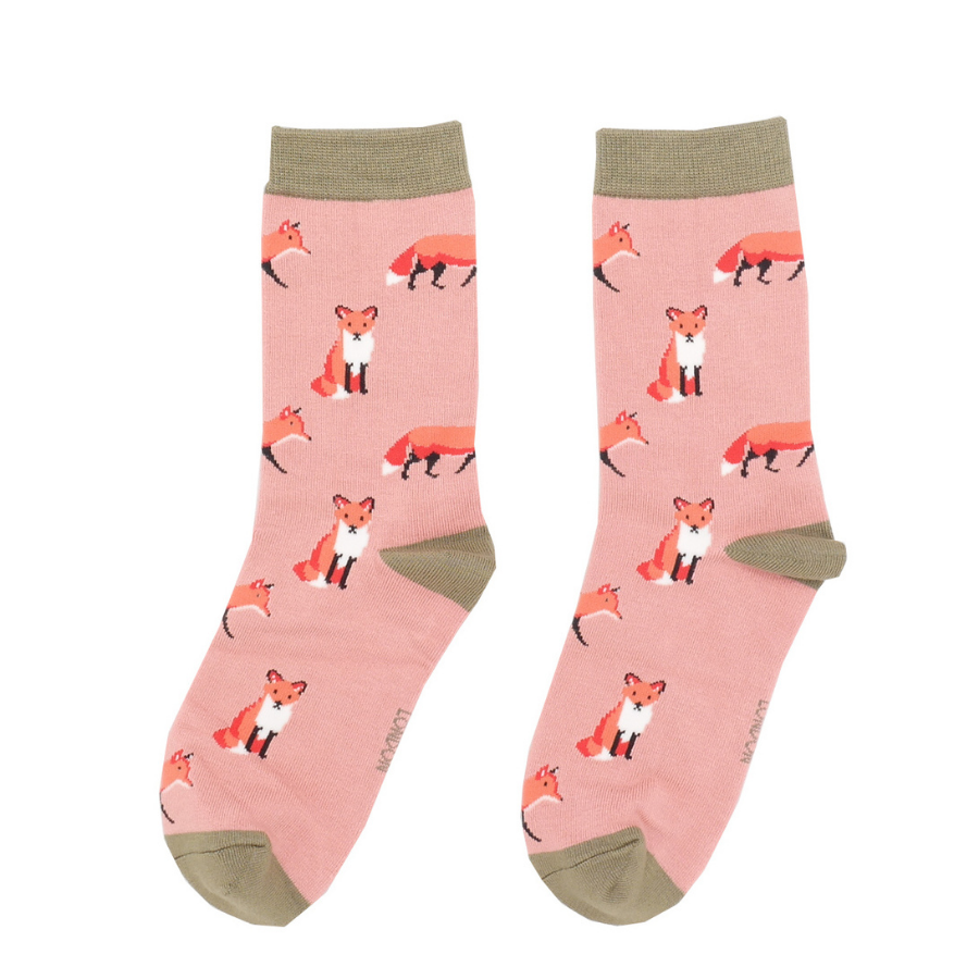 Women's Foxes Socks - Dusky Pink | Oxford Blue