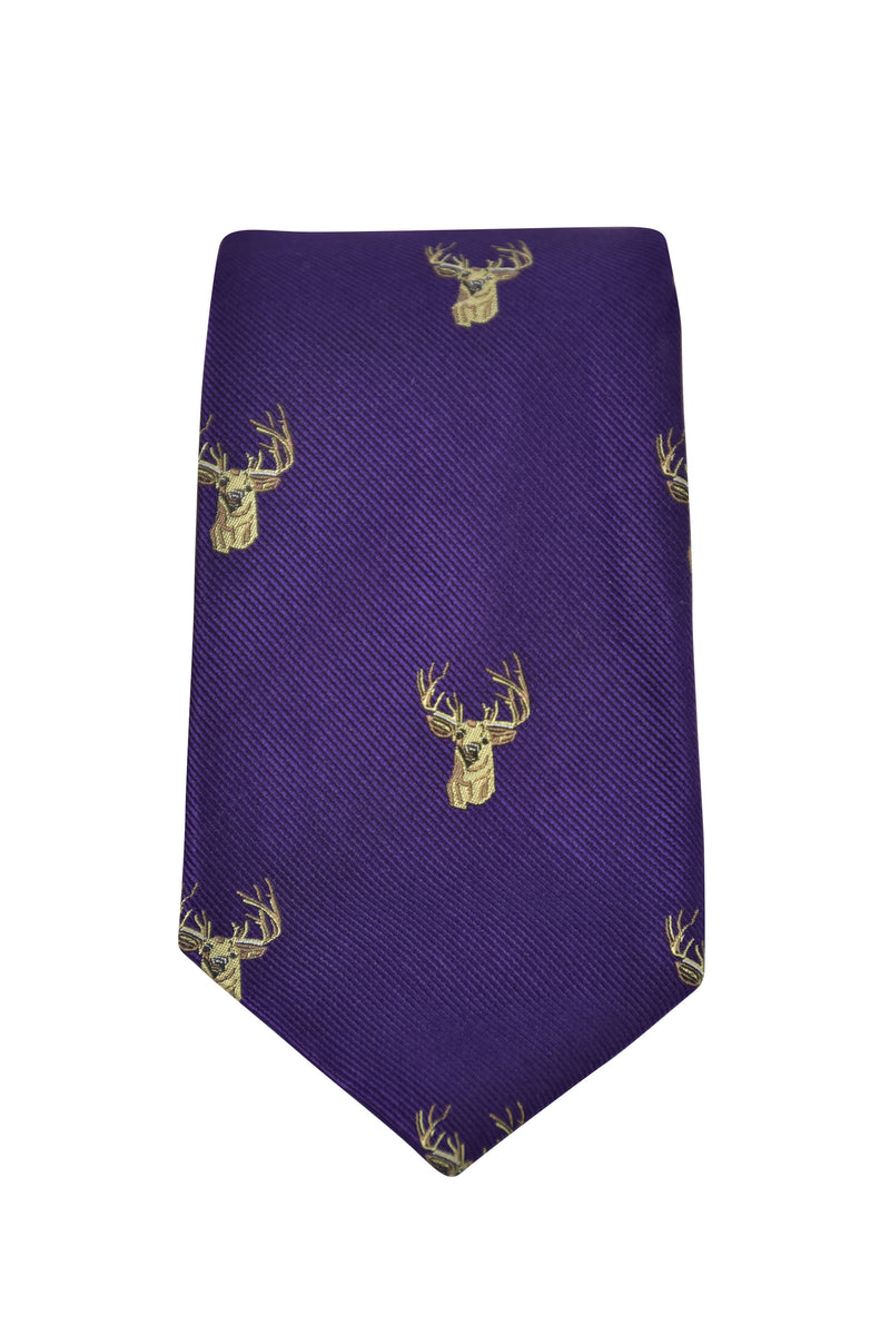 100% Silk Woven Tie - Stag - PURPLE | Oxford Blue